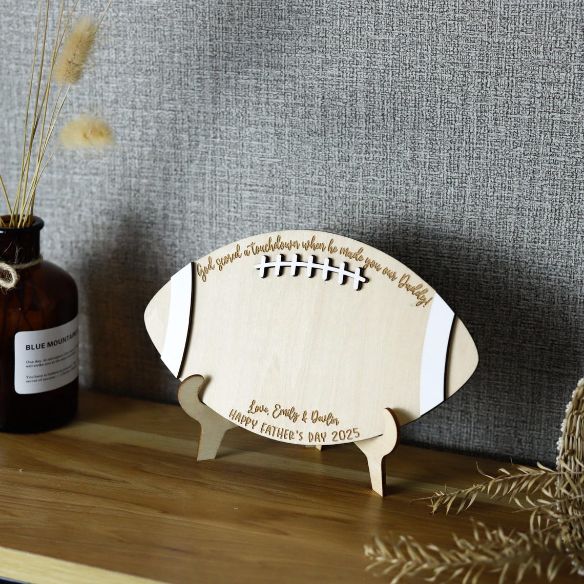 Football God Scored A Touchdown Dad Wooden Sign, Custom Footprint ...