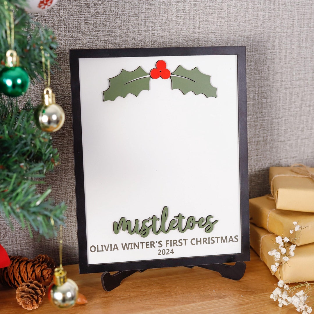 Mistletoes Baby's First Christmas Sign, Personalized Baby Footprint ...