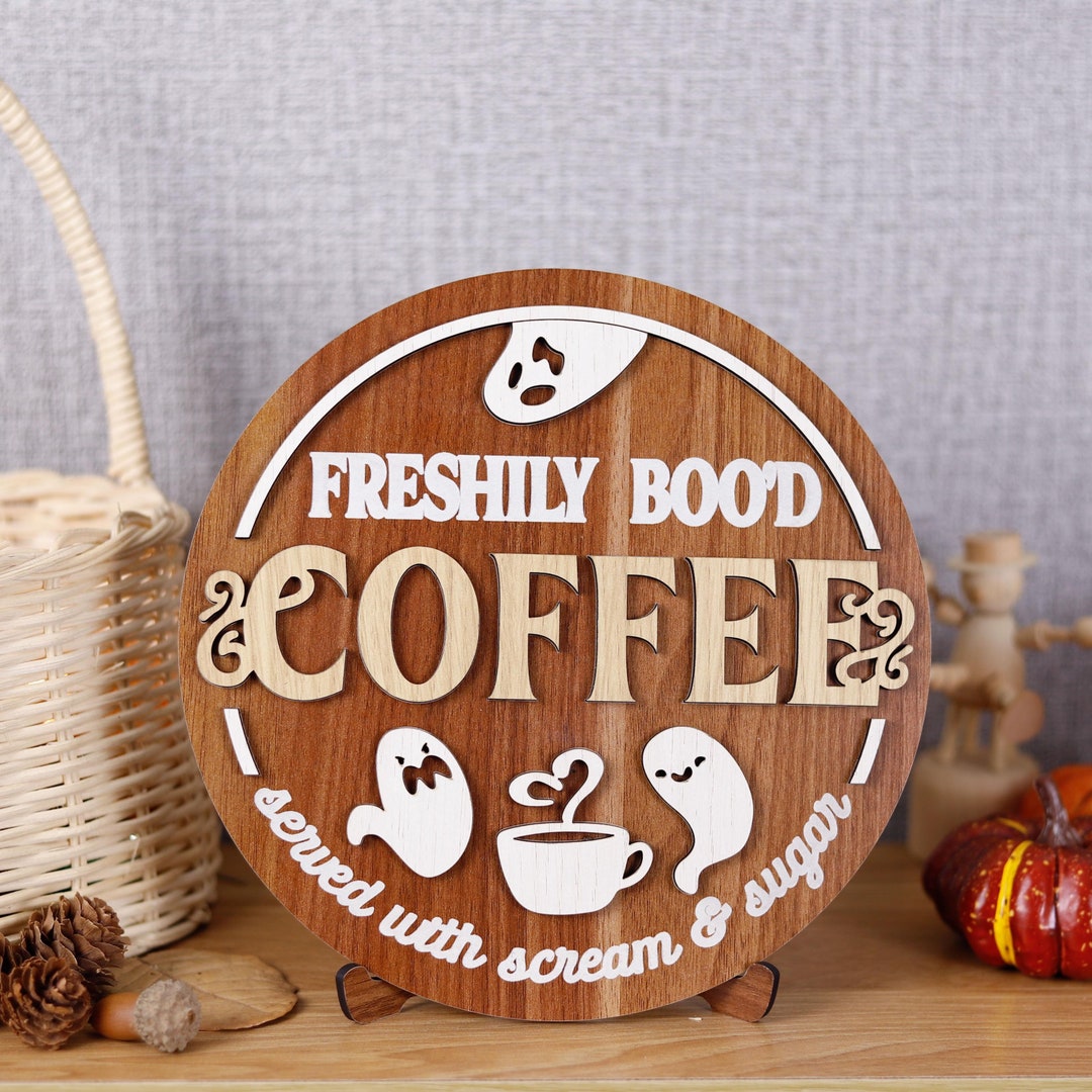 Freshly Booed Coffee Sign, 2024 Halloween Coffee Bar Decor, Freshly Boo ...