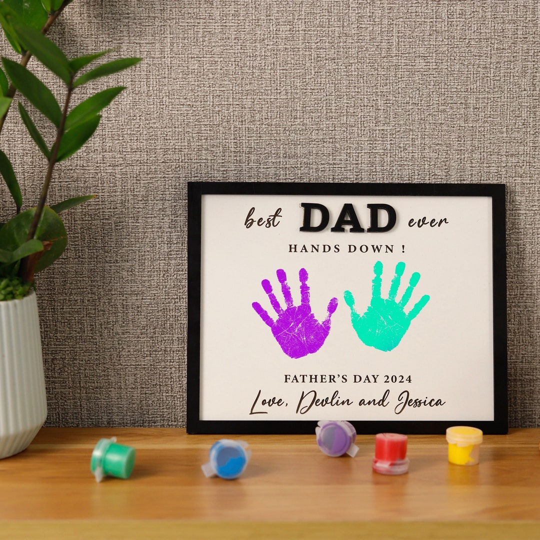 Personalized Dad Handprint Art, Gift From Kids, Best Dad Ever Frame ...