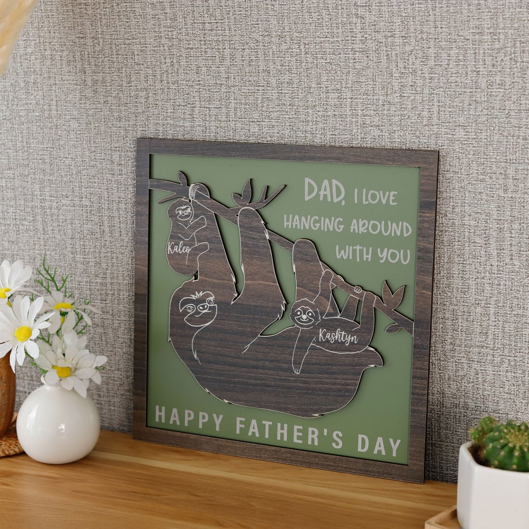 Dad 3D Sloth Sign With Kids Names, Personalized Gifts From Kids, Unique ...