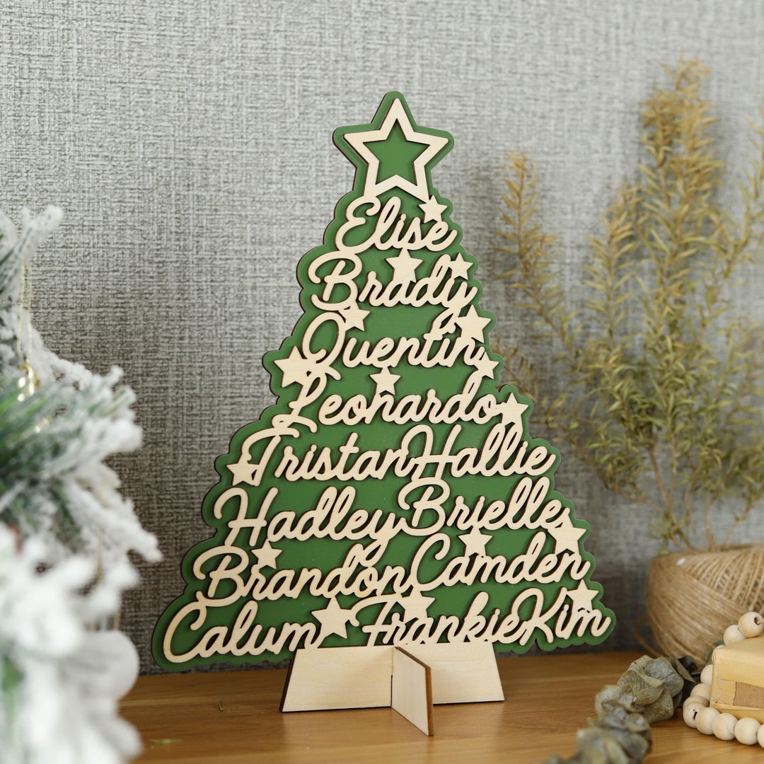 Personalized Christmas Wooden Tree for Grandparents, Grandkids Names ...