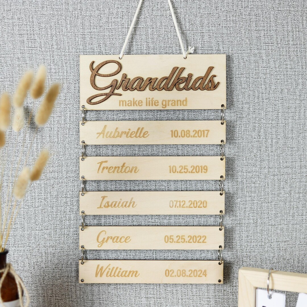Personalized Grandkids Family Name Sign, Grandkids Names & Birthdates ...