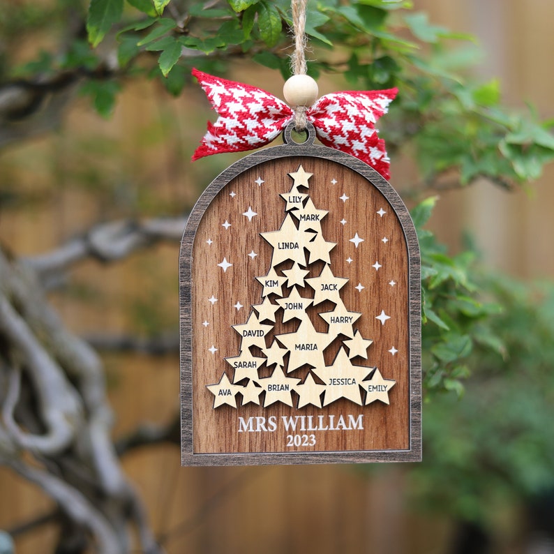 Custom Teacher Christmas Ornament, Class List, Laser Engraved Wood - Etsy