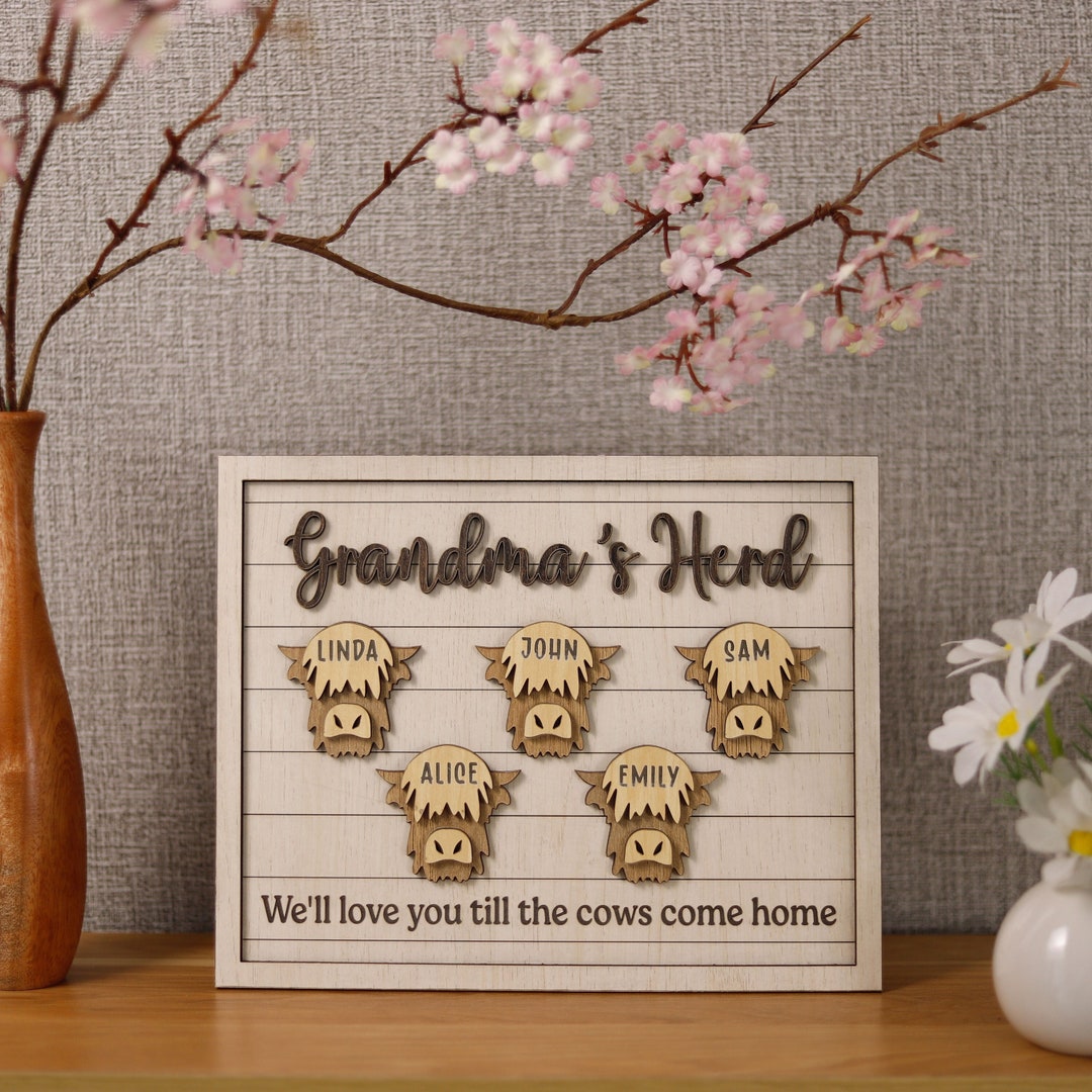 Custom Grandma's Herd Wooden Sign, Highland Cows Wood Sign for Grandma ...
