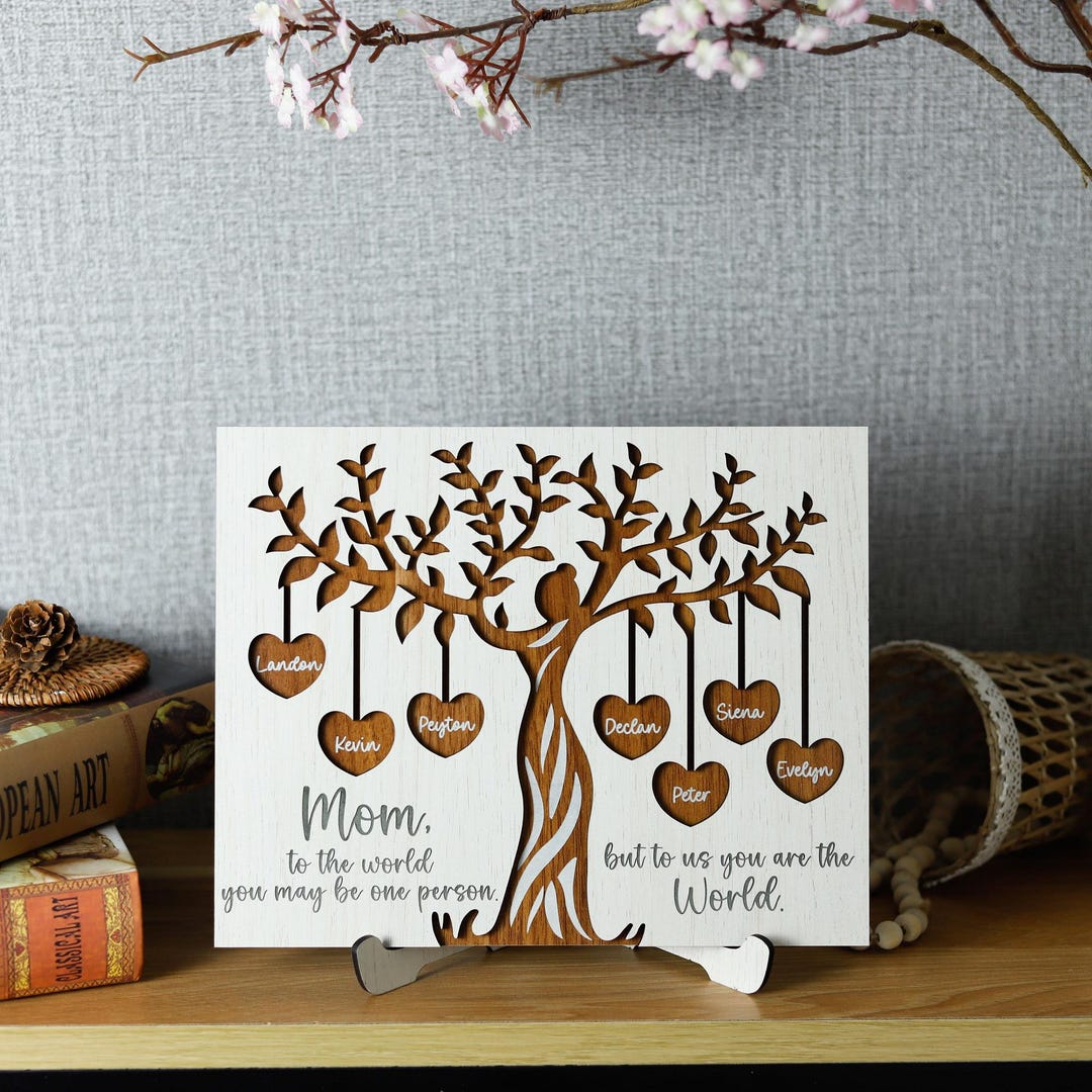 Personalized Layered Tree Mom Sign, Mom Tree Hearts Hanging Sign ...
