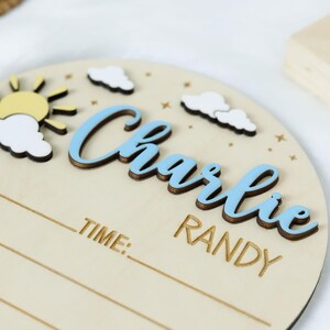 Sun & Cloud Baby Announcement Sign, Cloud Baby Birth Stats Sign, Wooden ...