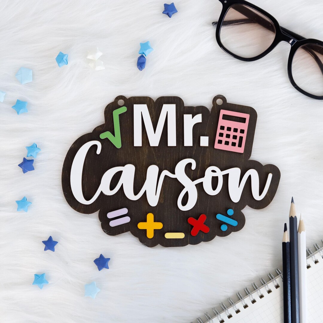 Personalized Math Teacher Name Door Hanger Wood Sign, Teacher Door Sign ...