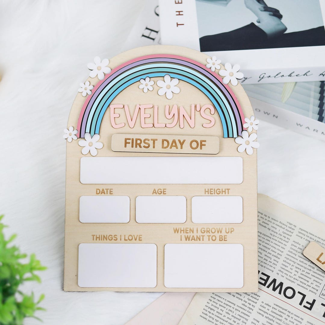Daisy Rainbow First Day of School Board Personalized Back to School ...