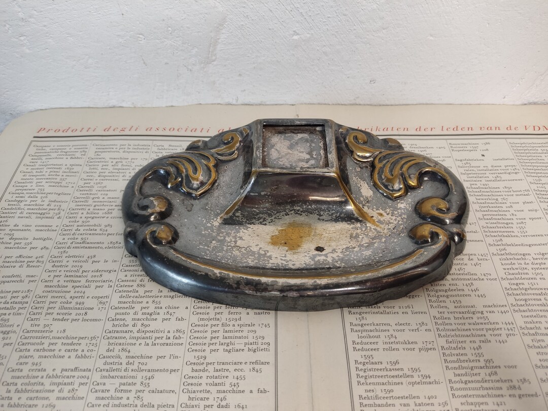 Old Brass Silver Plated Dip Pen Inkwell School Inkwell - Etsy
