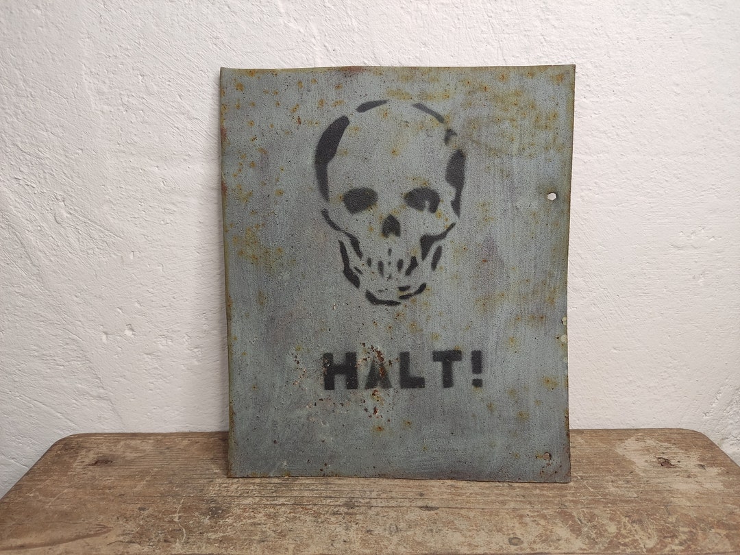 Vintage Wall Decor Army Sign Skull Sign Halt Sign Stay Out Sign Warning ...