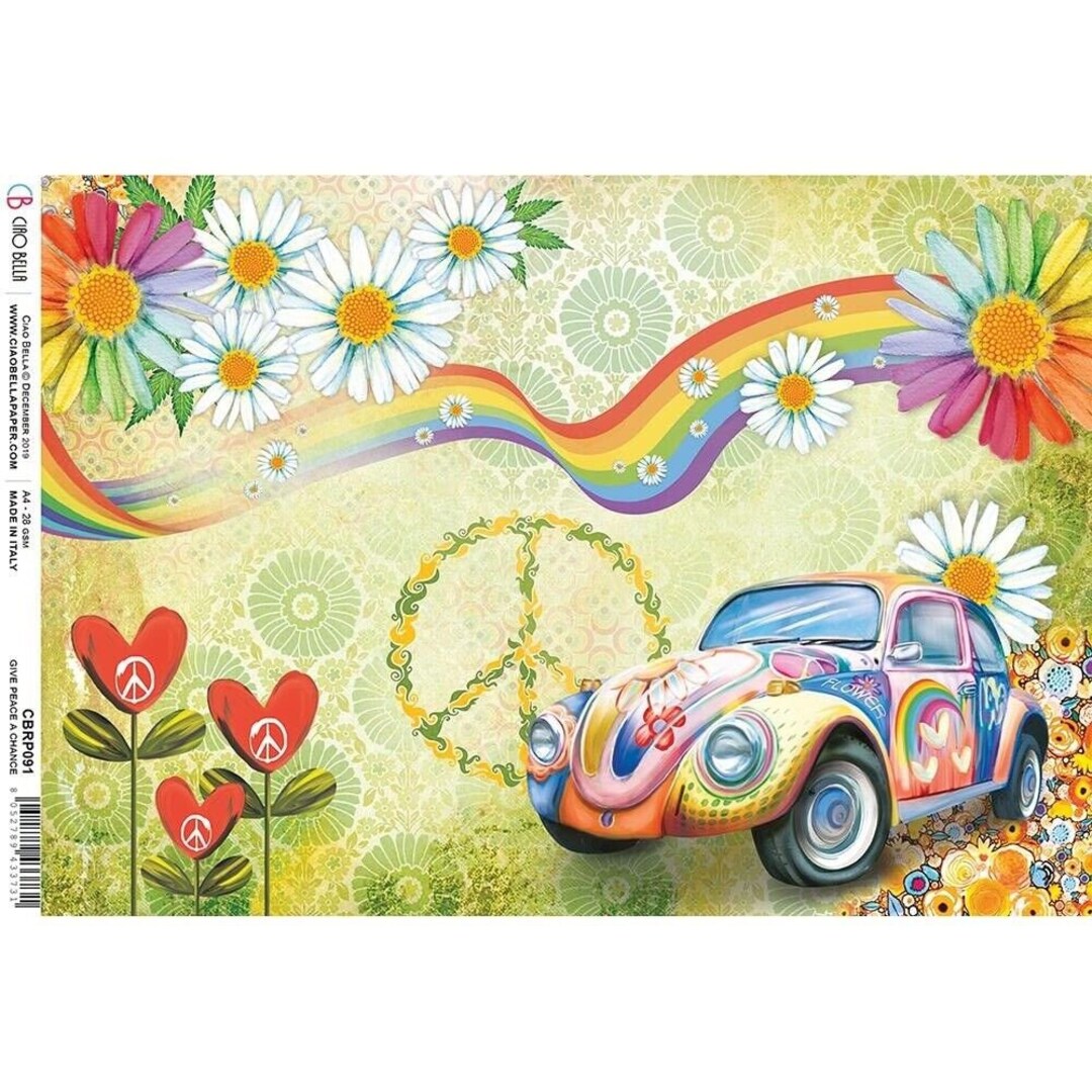 Ciao Bella Rice Paper the Seventies Give Peace A Chance A4 Sheet ...