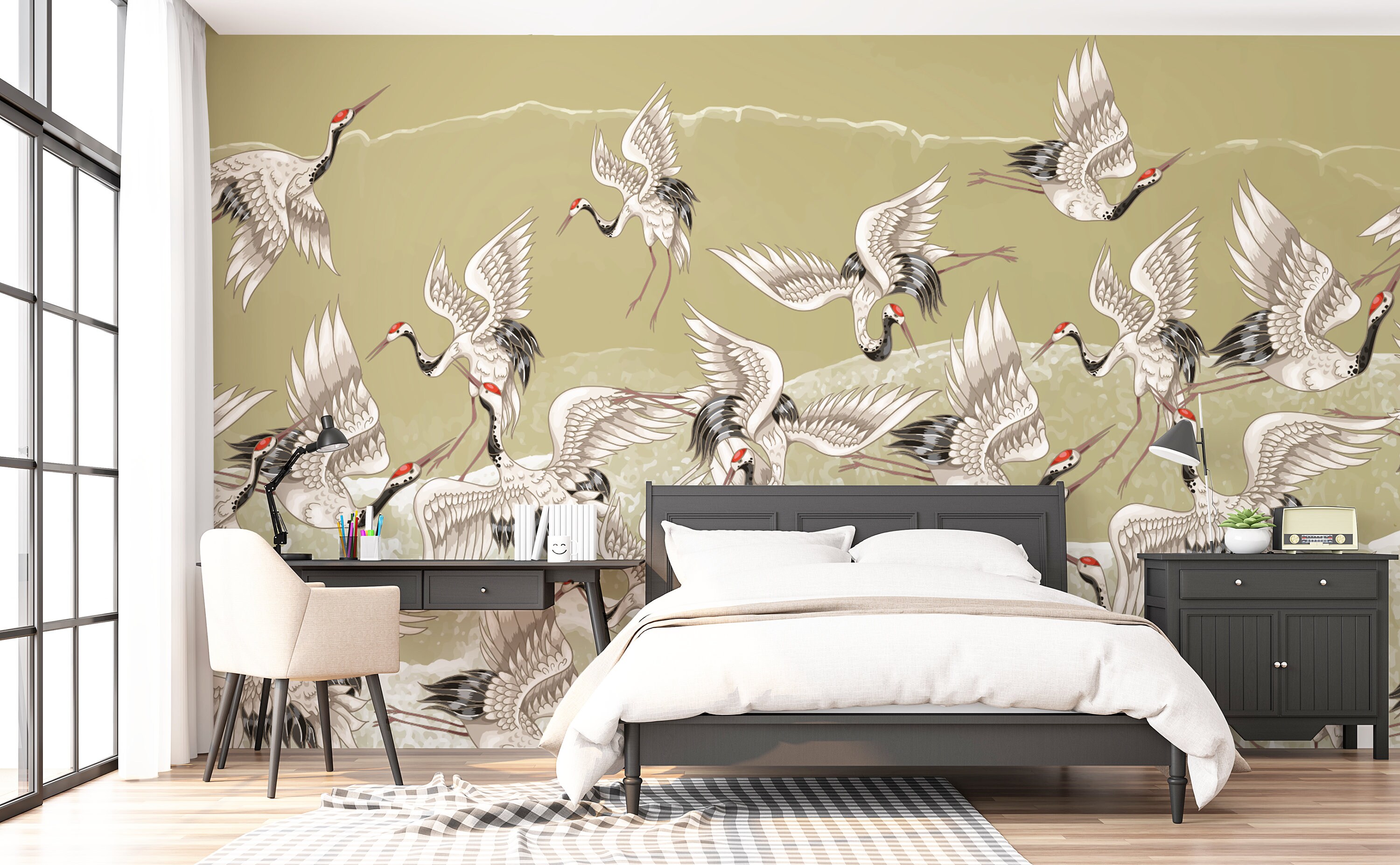 Crane Bird Wallpaper Crane Wallpaper Crane Green Wallpaper - Etsy