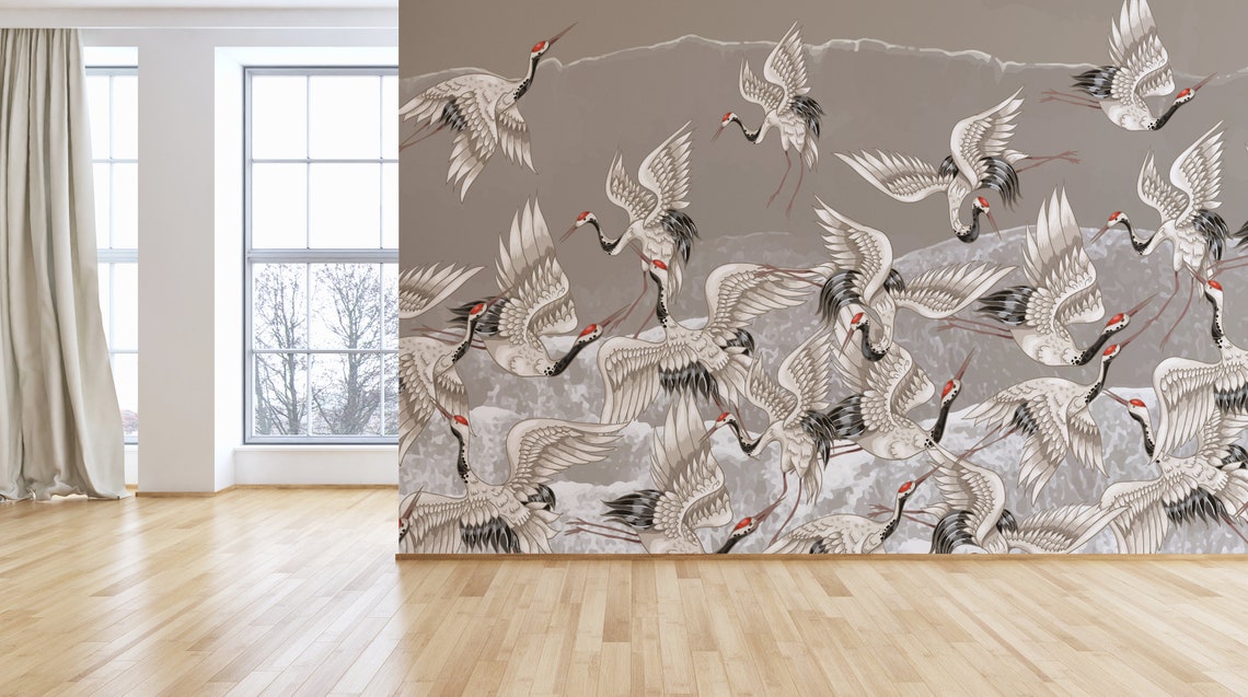 Crane Bird Wallpaper Crane Wallpaper Crane Brown Wallpaper | Etsy