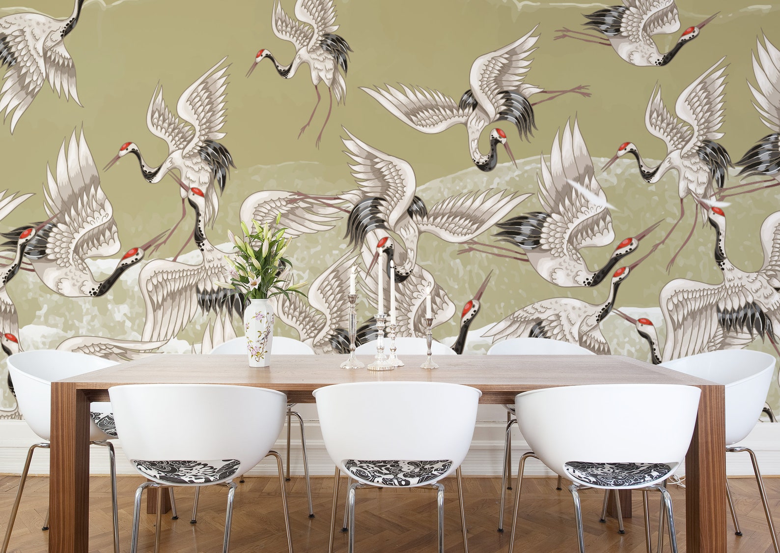 Crane Bird Wallpaper Crane Wallpaper Crane Green Wallpaper - Etsy