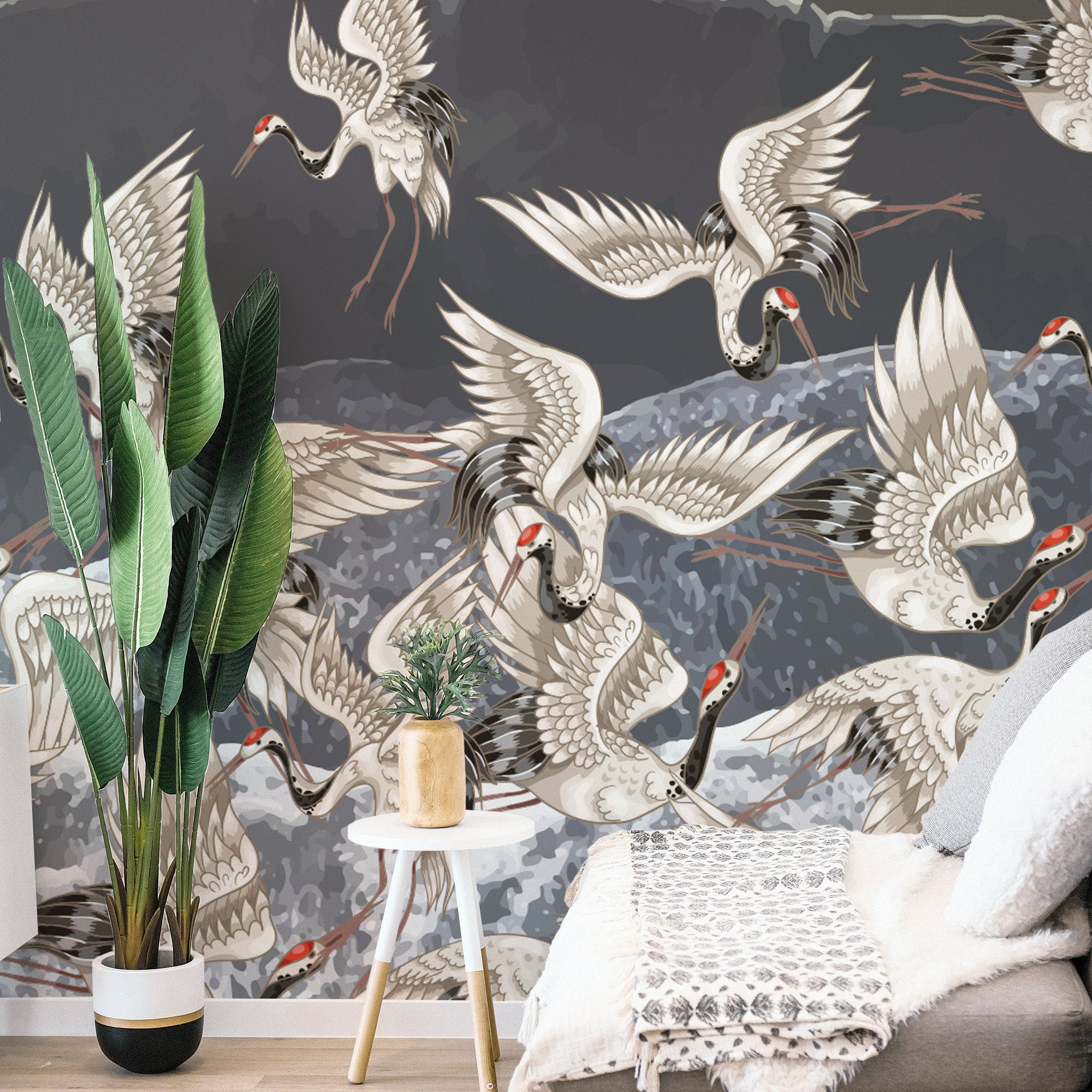 Crane bird Wallpaper Crane Wallpaper Crane Dark Wallpaper | Etsy