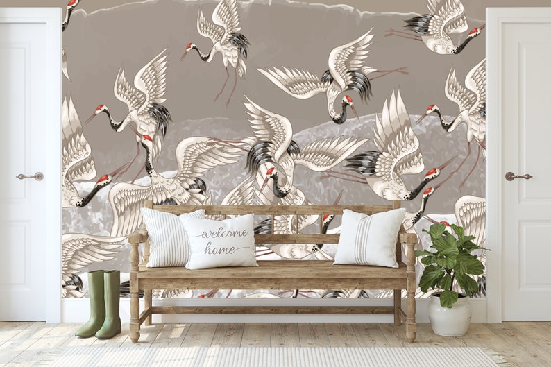 Crane Bird Wallpaper Crane Wallpaper Crane Brown Wallpaper | Etsy