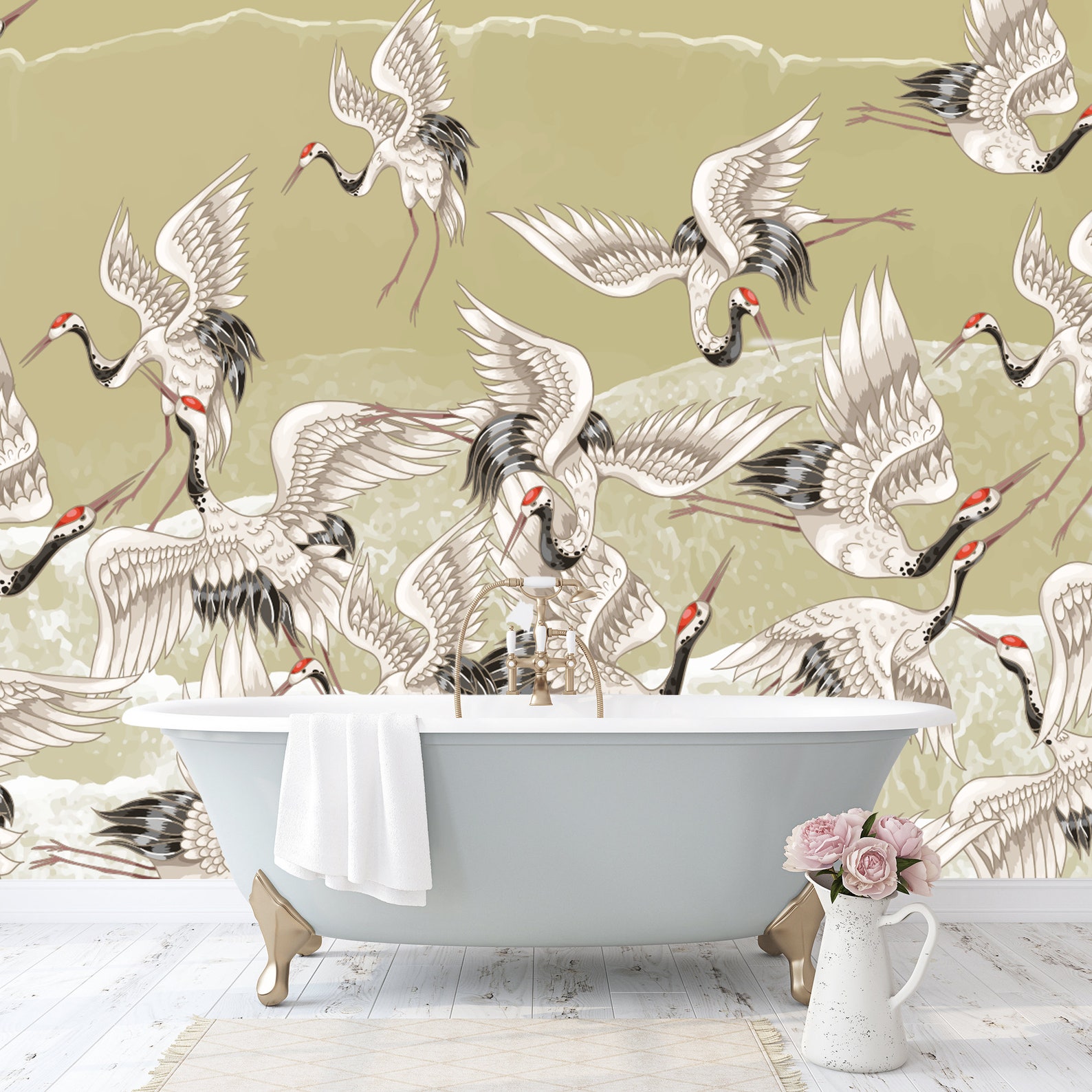 Crane Bird Wallpaper Crane Wallpaper Crane Green Wallpaper - Etsy