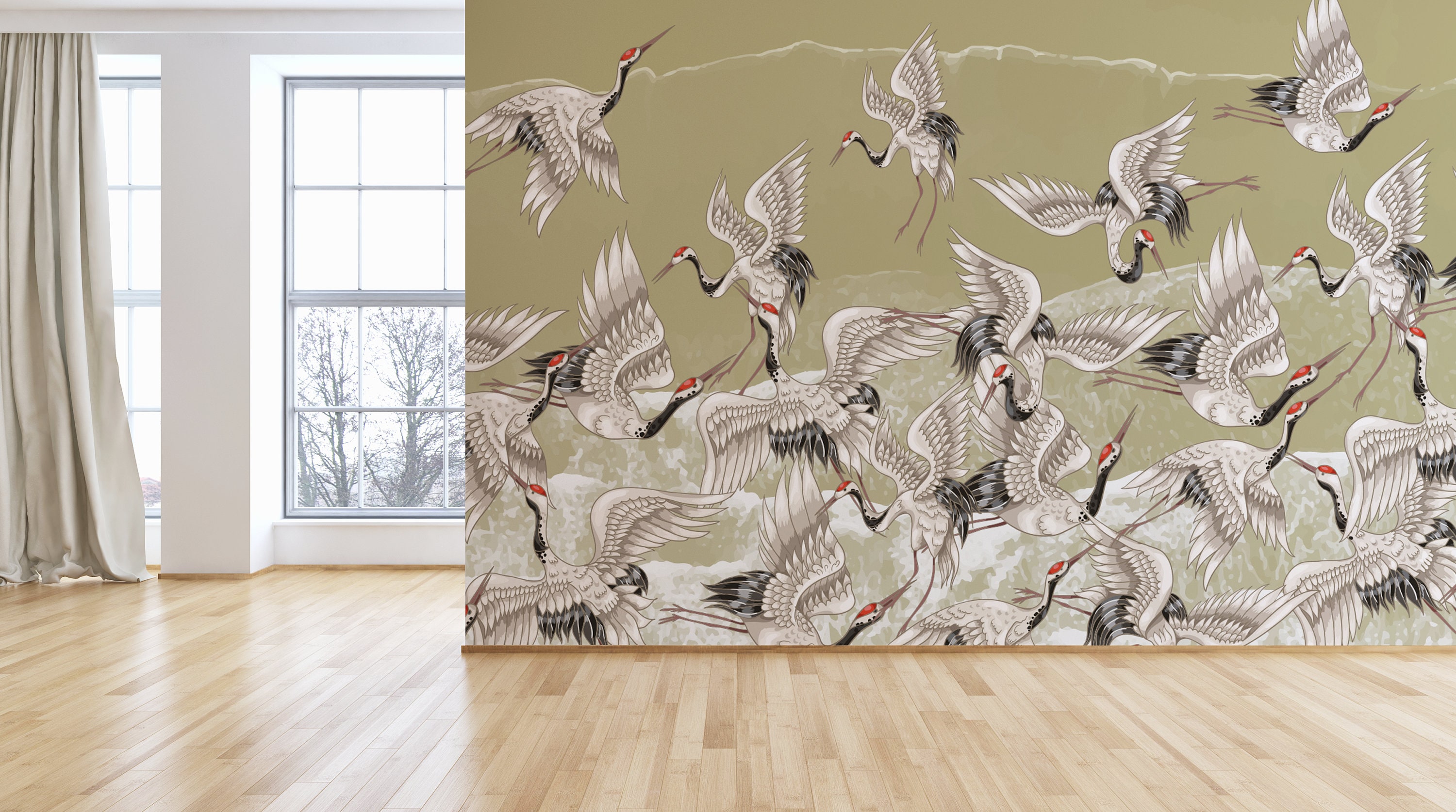 Crane Bird Wallpaper Crane Wallpaper Crane Green Wallpaper - Etsy