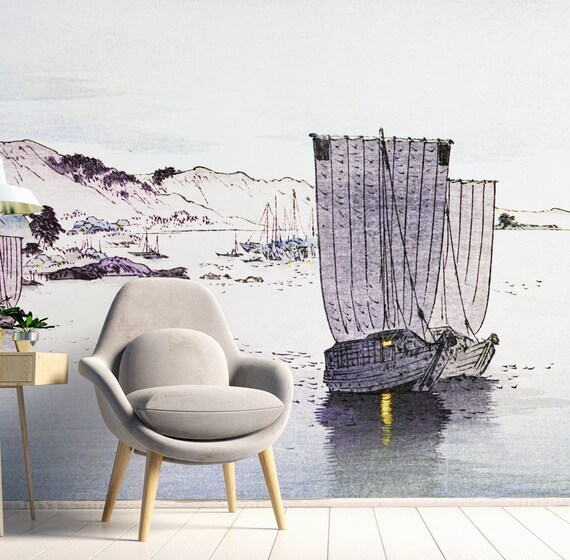 Harbor Wallpaper Harbor Mural Watercolor Mural Watercolor - Etsy