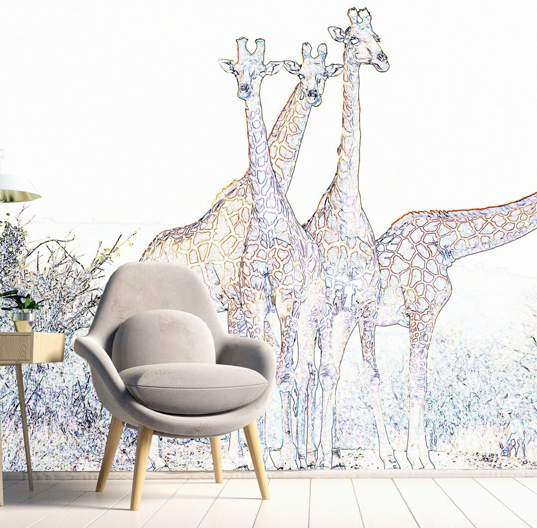Giraffes Wallpaper, Giraffes Mural, Watercolor Mural, Watercolor ...