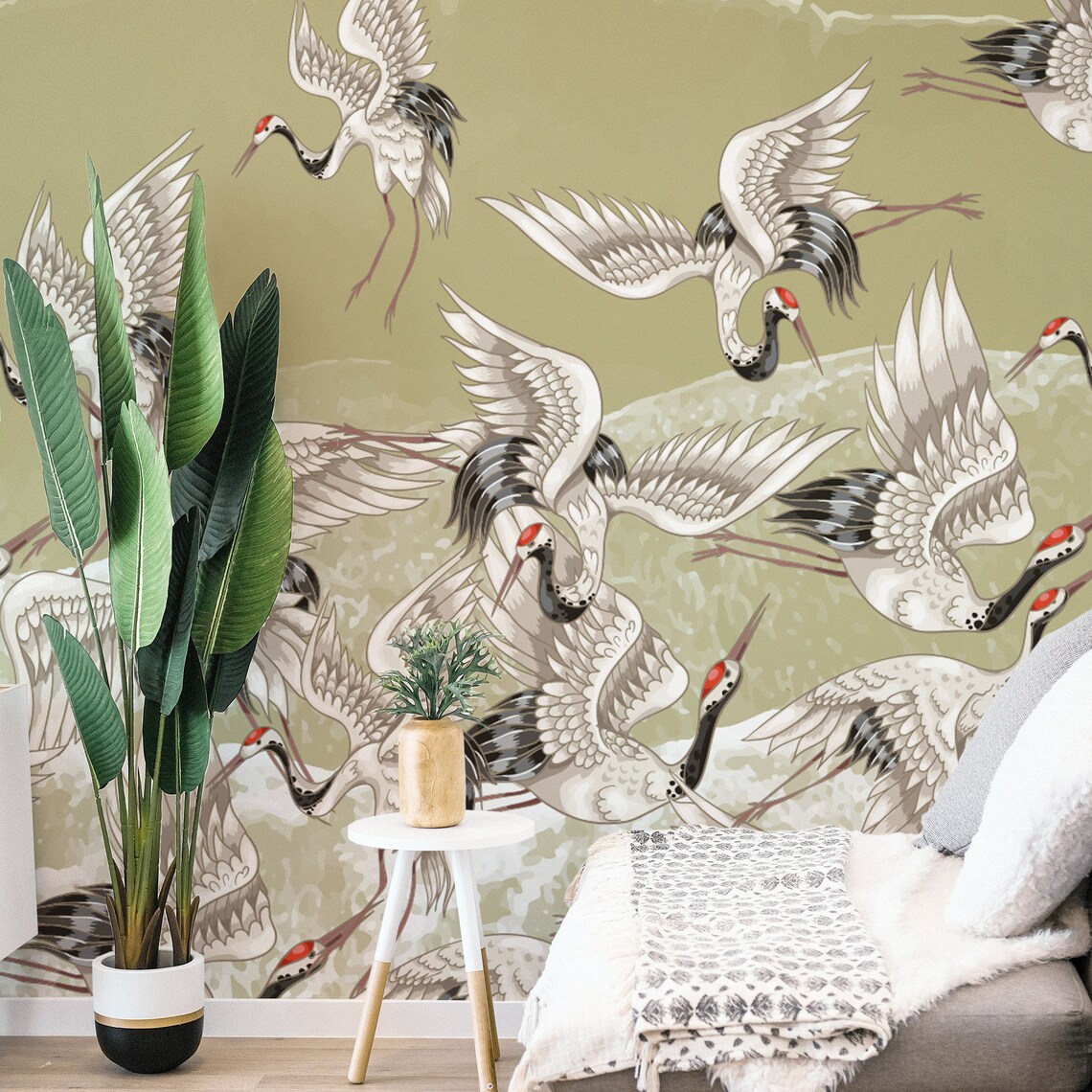 Crane Bird Wallpaper Crane Wallpaper Crane Green Wallpaper - Etsy