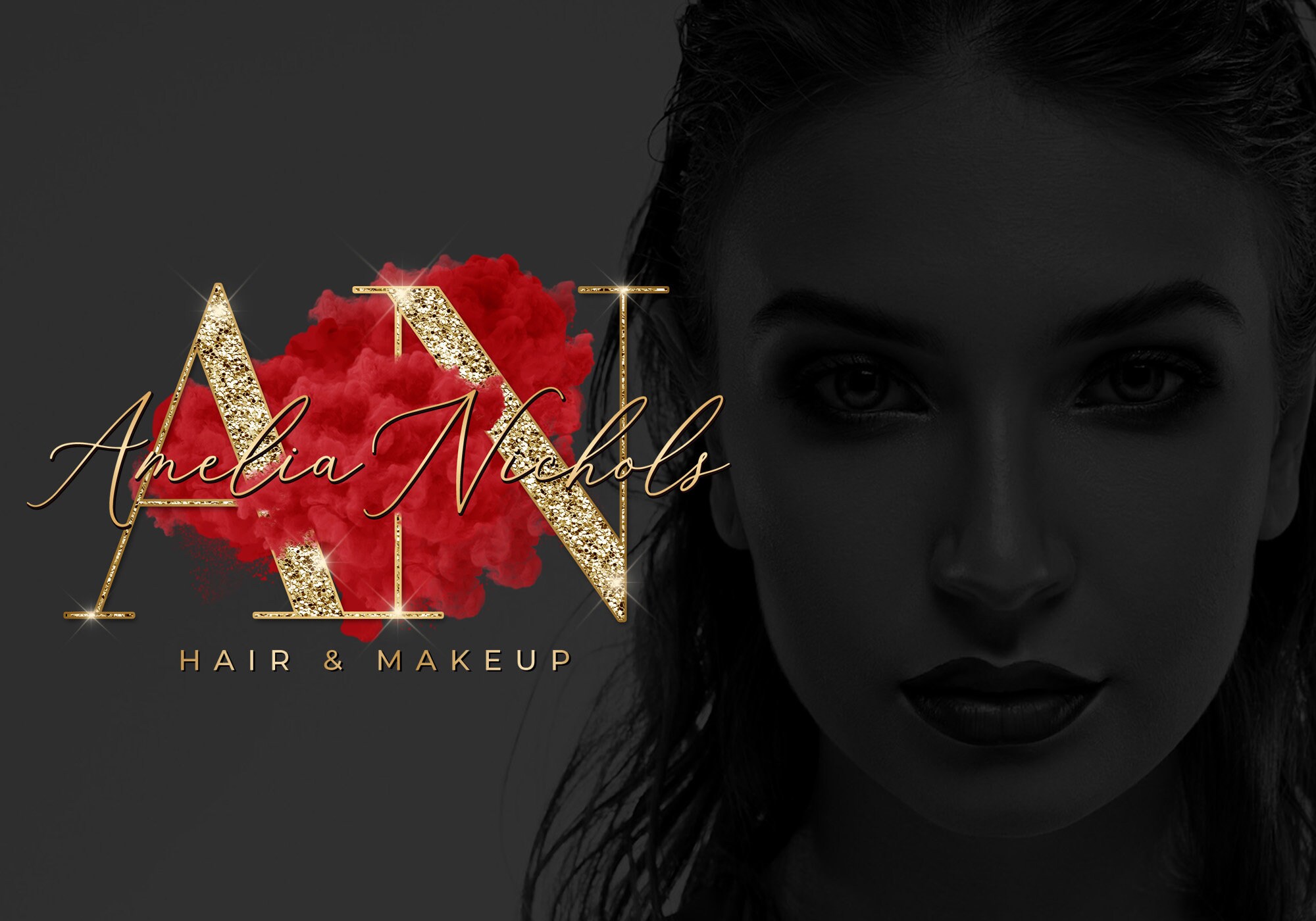 Red Gold Watercolor Logo Red Smoke Logo Beauty Logo Glitter - Etsy