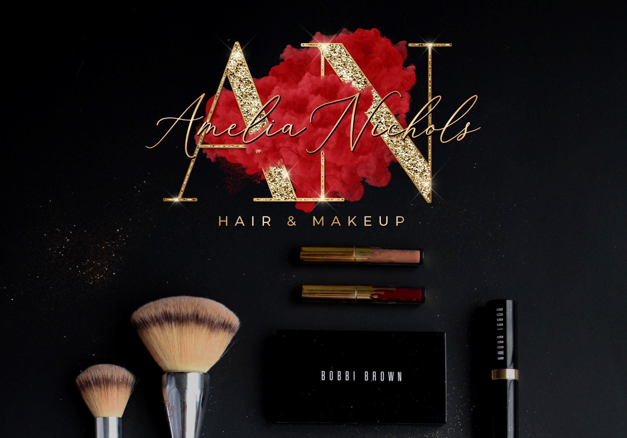 Red Gold Watercolor Logo Red Smoke Logo Beauty Logo Glitter - Etsy