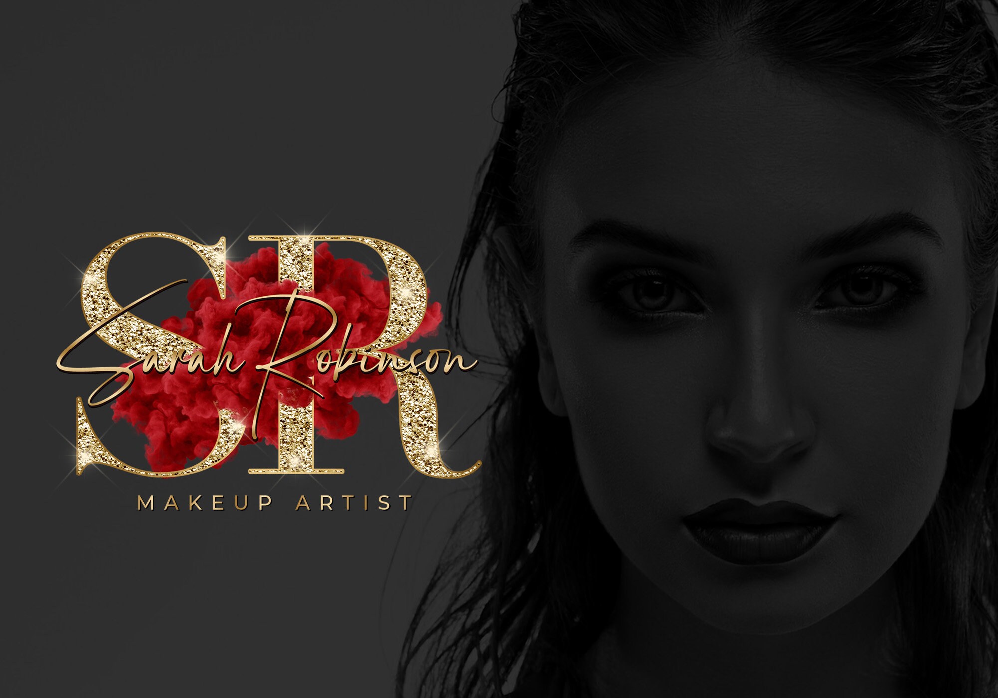 Red Gold Watercolor Logo Red Smoke Logo Beauty Logo Glitter - Etsy