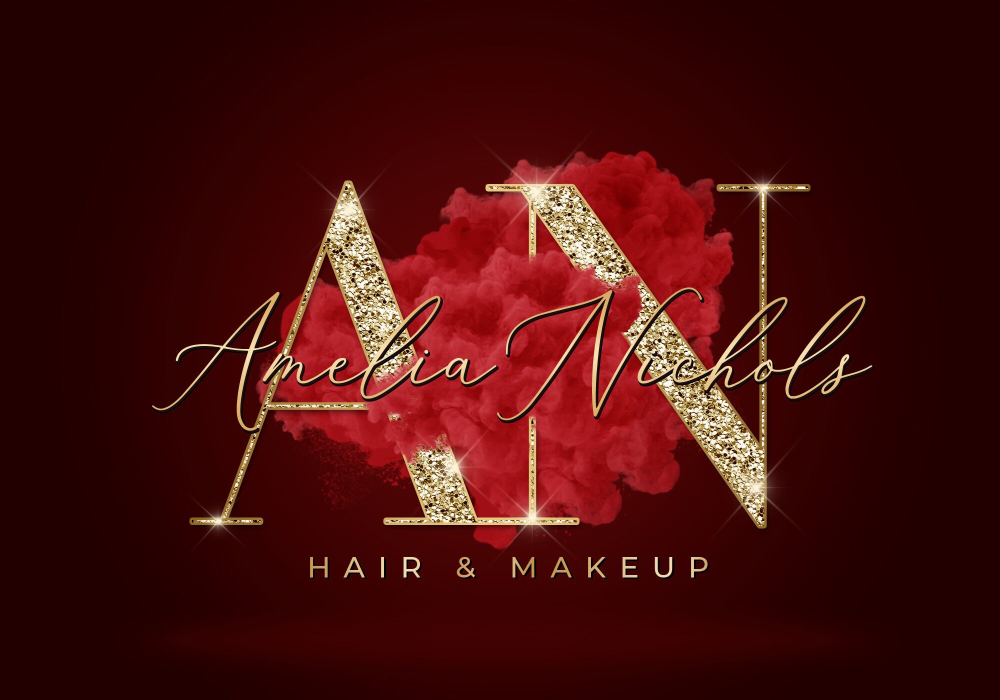 Red Gold Watercolor Logo Red Smoke Logo Beauty Logo Glitter - Etsy