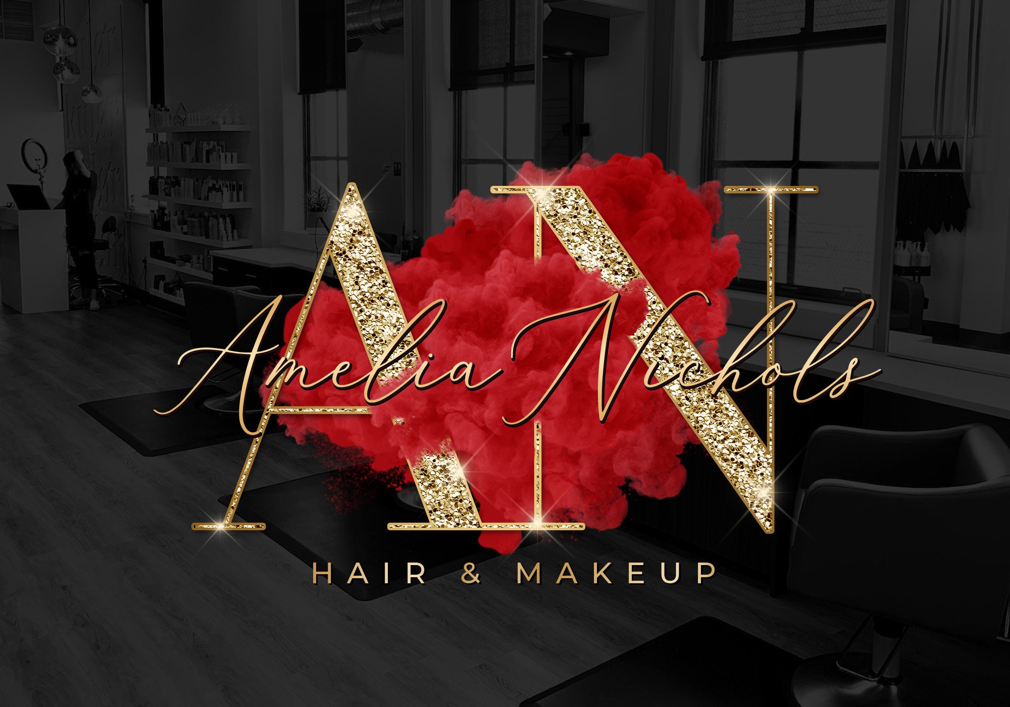 Red Gold Watercolor Logo Red Smoke Logo Beauty Logo Glitter - Etsy