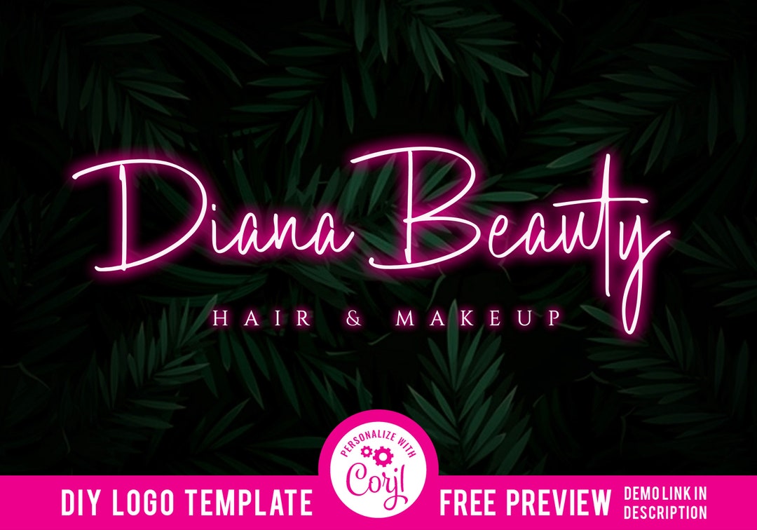 Pink Beauty Logo, Pink Neon Logo, Diy Beauty Logo, Makeup Logo, Custom ...
