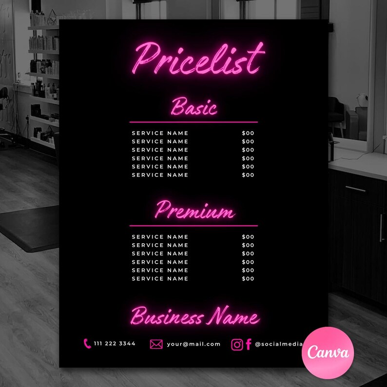 Editable Pink Beauty Salon Price List Template (canva) - Etsy