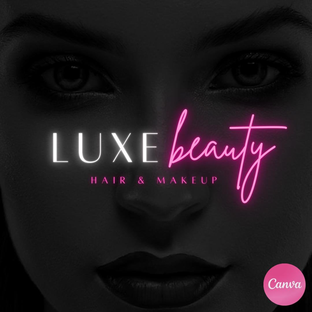 Beauty Logo, Pink Logo, Canva Logo Template, Neon Logo, Makeup Logo ...