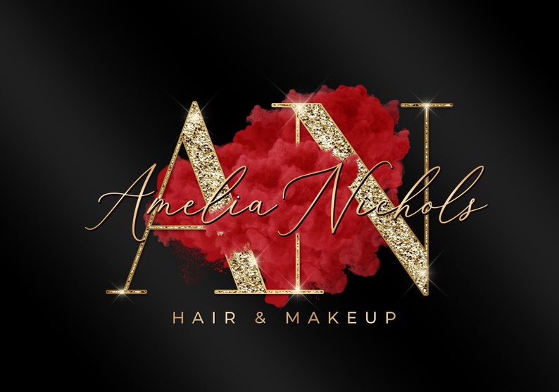 Red Gold Watercolor Logo Red Smoke Logo Beauty Logo Glitter - Etsy