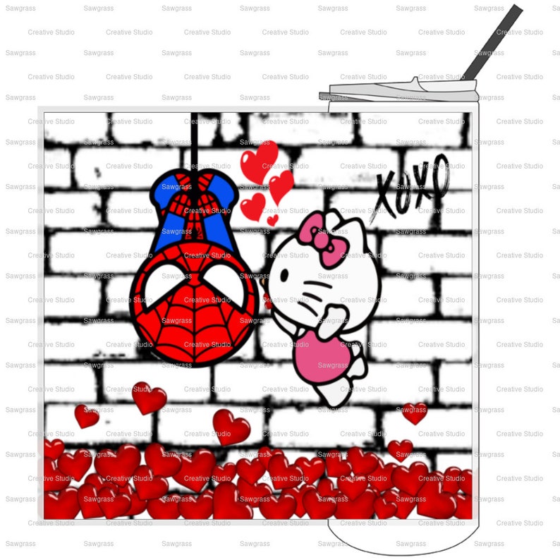 Epic Spiderman and Hello Kitty Kissing Scene 25oz Straight Glitter ...