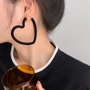 Heart Earrings, Big Heart Hoop Earrings, Gift for Girls, Gift for ...