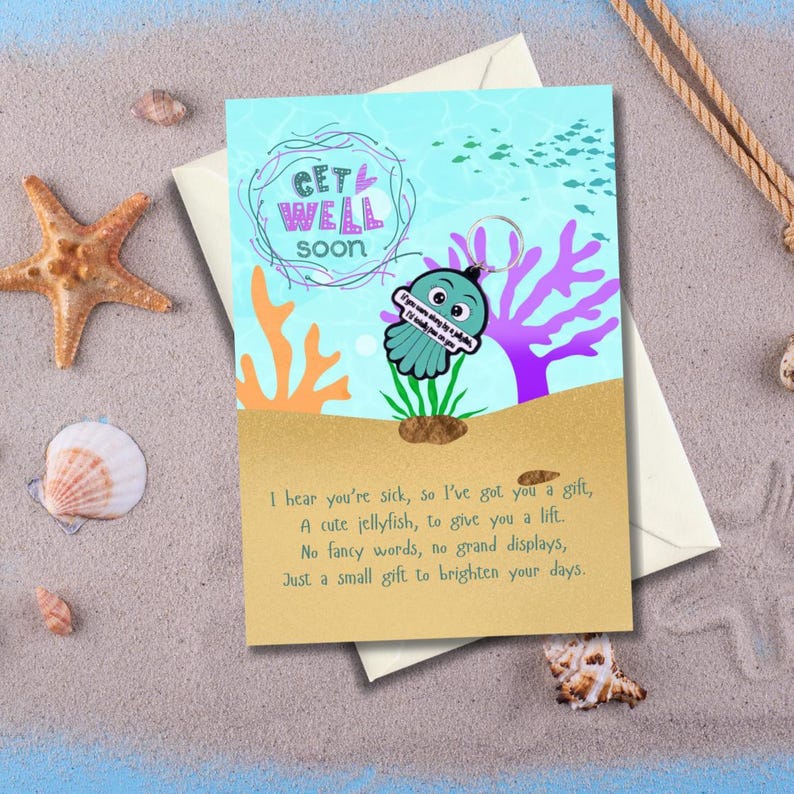 Get Well Soon Funny Card With Jellyfish Keyring Gift. Personalised ...