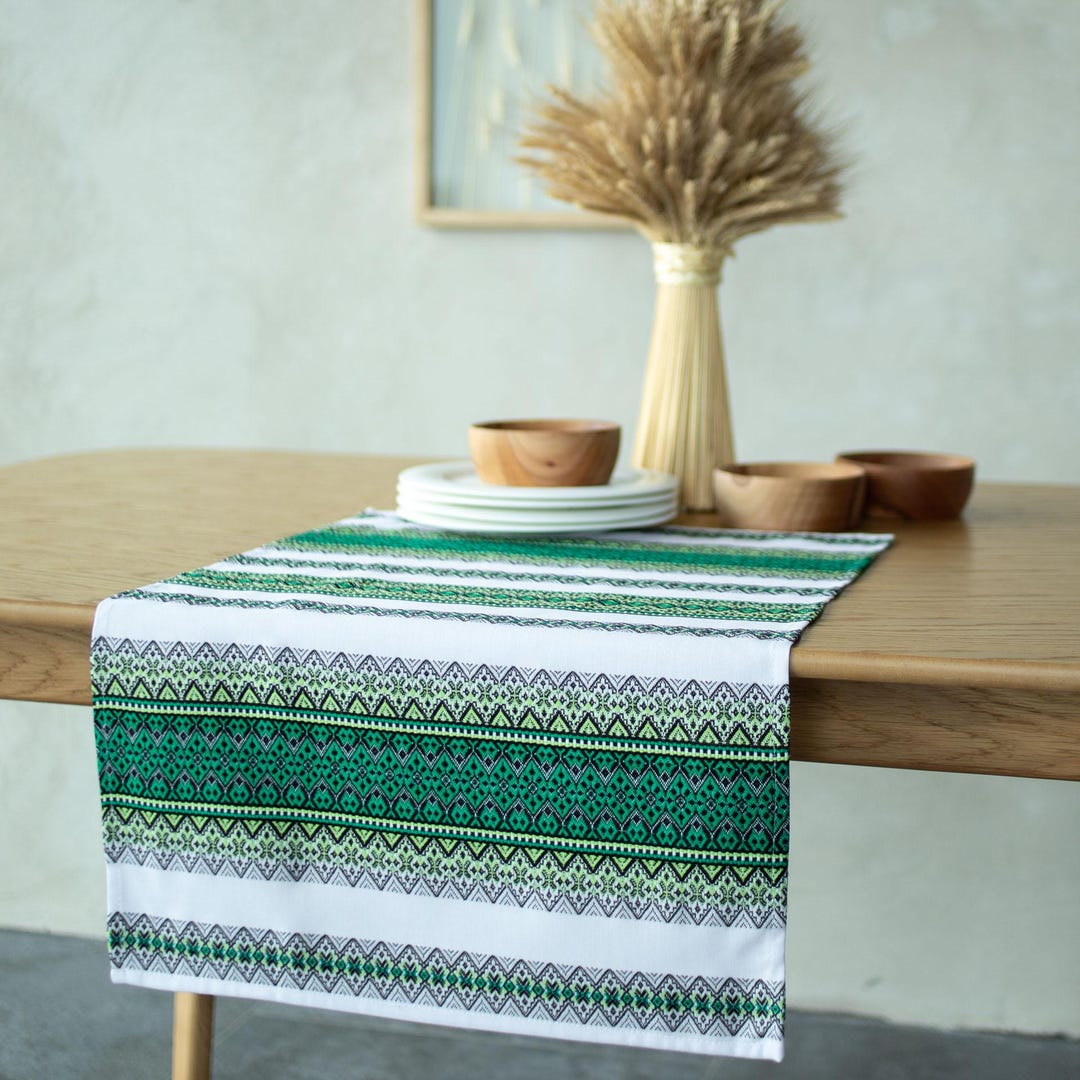 Ukrainian Embroidered Table Runner Rushnyk, Folk Geometric Linen Decor ...