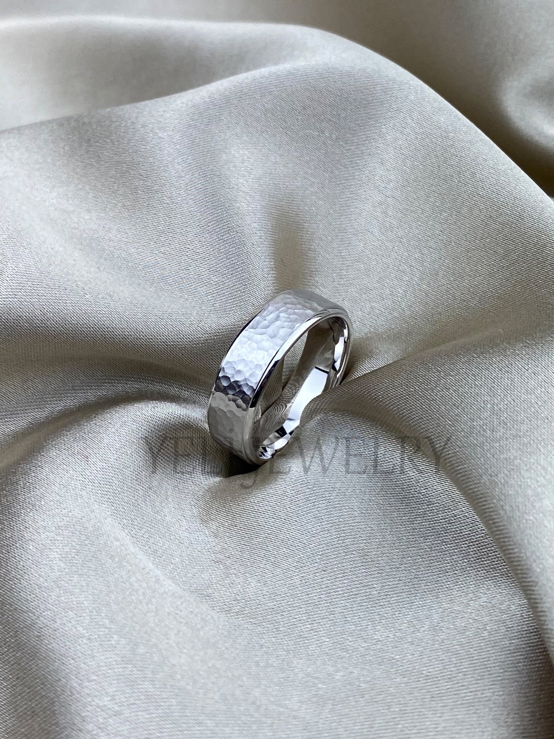 Platinum Wedding Band, Hammered, Heavy, Mens Unique Band, Comfort Fit ...