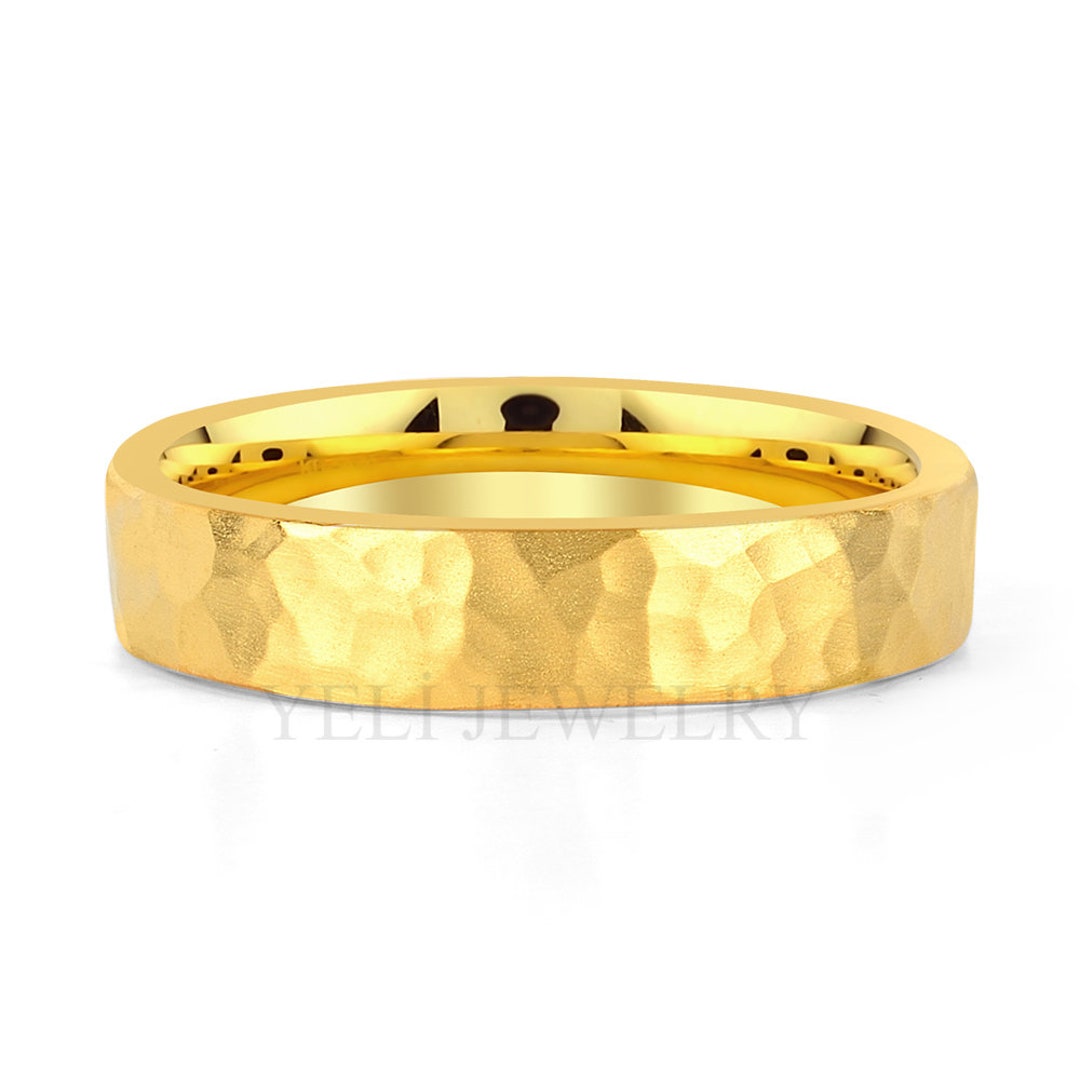 24k Pure Gold Wedding Band, Hammered, 4mm, Mens Womens Ring, Groom ...