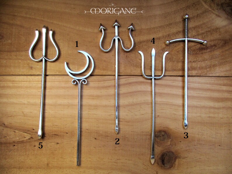 Bottom Price Sale Hair Pick Bun Wand Crescent Moon Trident Neptune Occult Witchcraft Gothic bottom-price-sale-hair-pick-bun-wand-crescent-moon-trident-neptune-occult-witchcraft-gothic