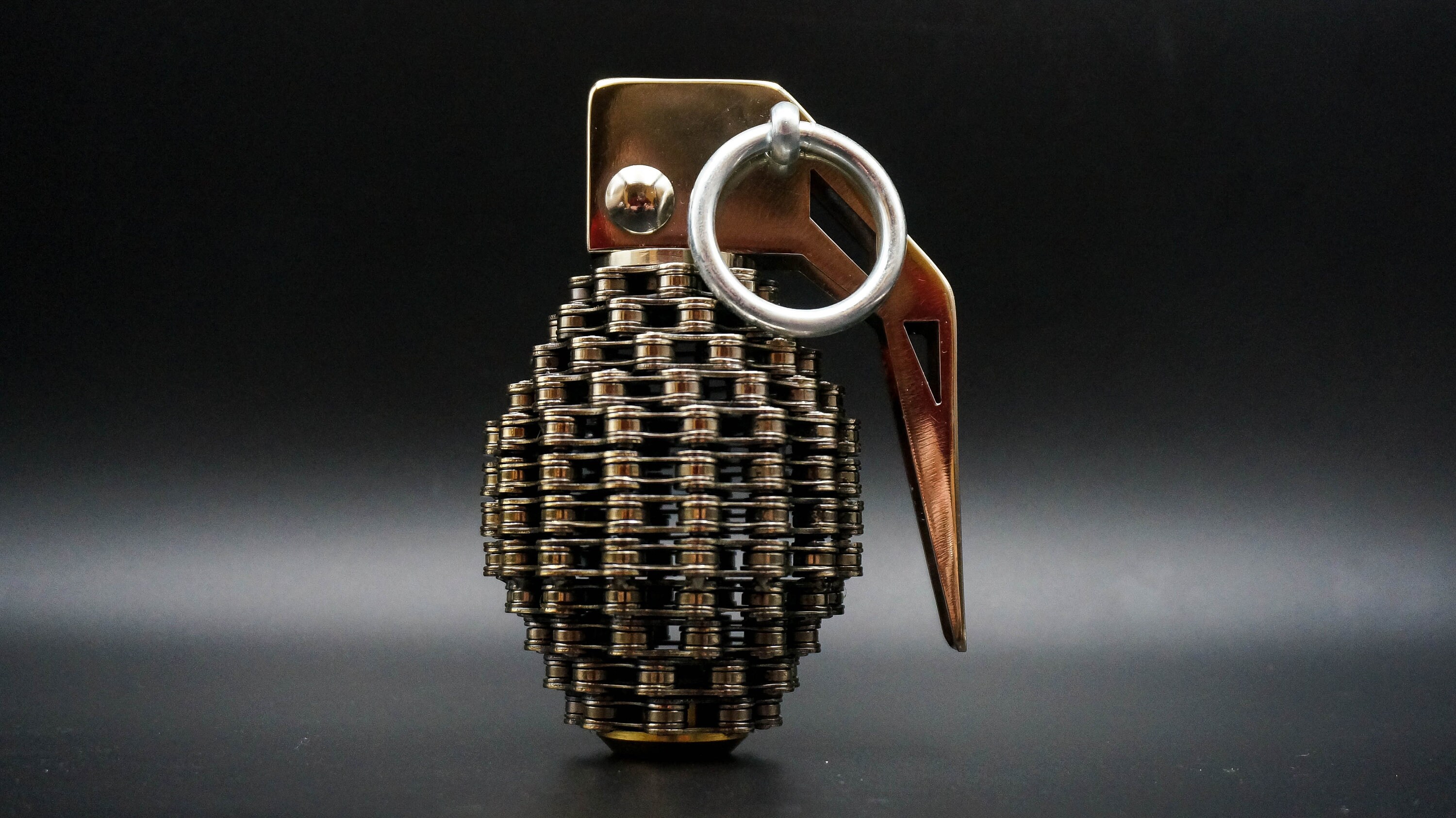 Sculpture made of bike chain Light gold colour Fake grenade Art ...