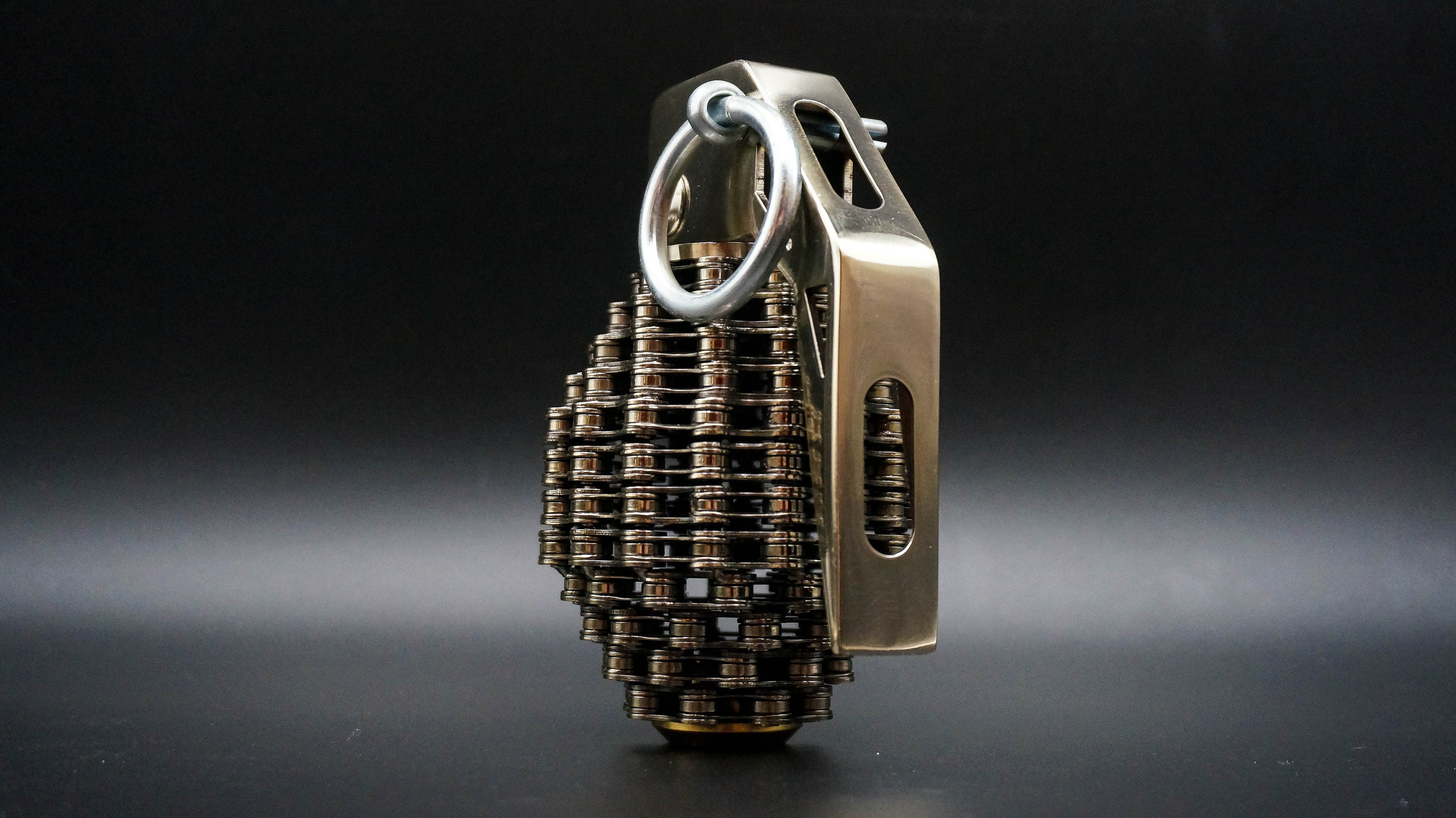 Sculpture made of bike chain Light gold colour Fake grenade Art ...