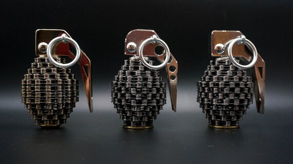 Sculpture made of bike chain Light gold colour Fake grenade Art ...