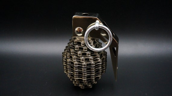 Sculpture made of bike chain Light gold colour Fake grenade Art ...