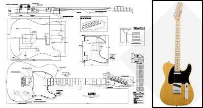 Plan of Fender Telecaster Electric Guitar - Full Scale Print - Etsy