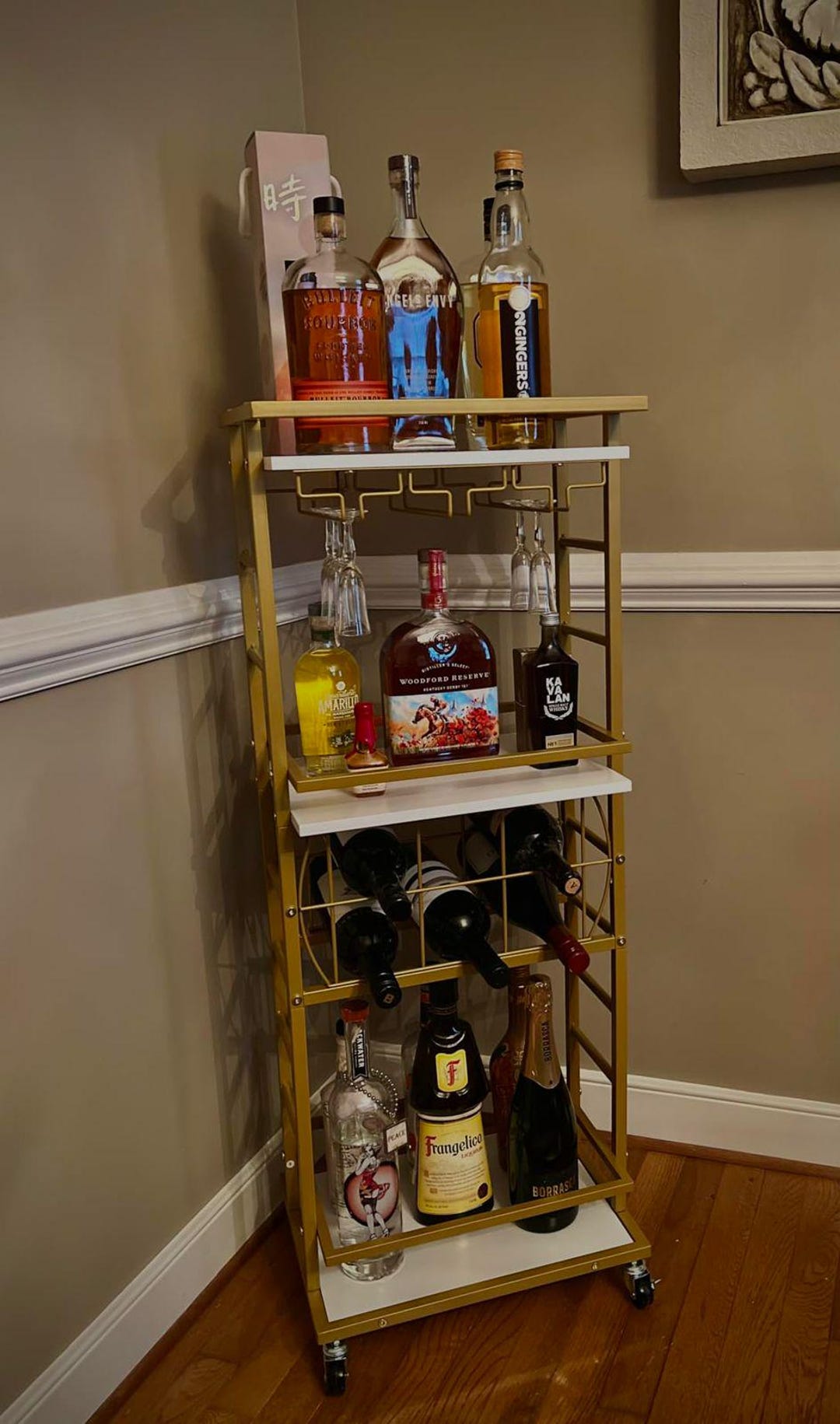 Rustic Rolling Bar Cart With Wine Rack, 4 Tier Serving Cart on Wheels ...