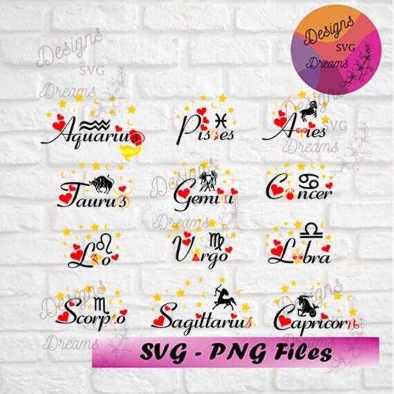 Zodiac Sign Names Bundle SVG and PNG Zodiac Svg Astrology - Etsy