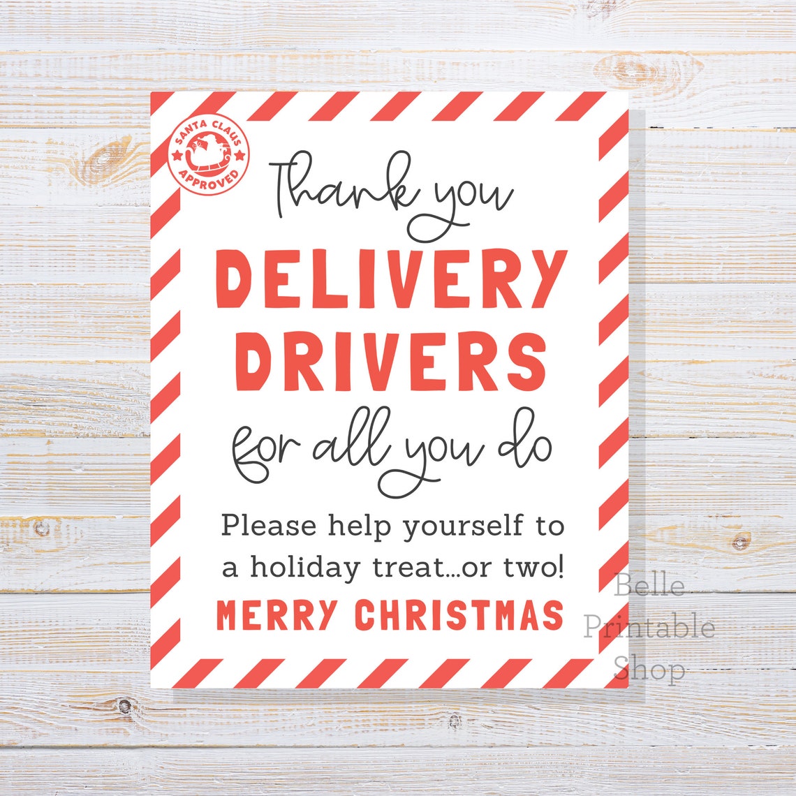 Printable 8" X 10" Christmas Holiday Treat Sign for Delivery Drivers ...